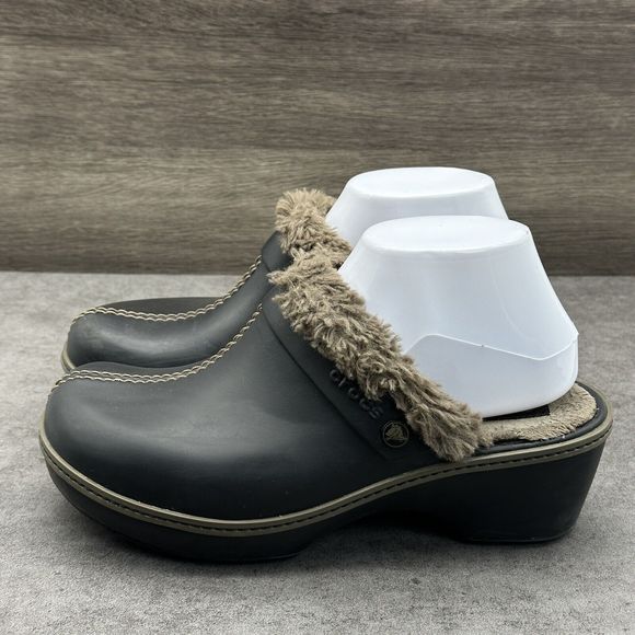CROCS | Shoes | Crocs Cobbler Eva Women Size 8 Black Brown Faux Fur ...